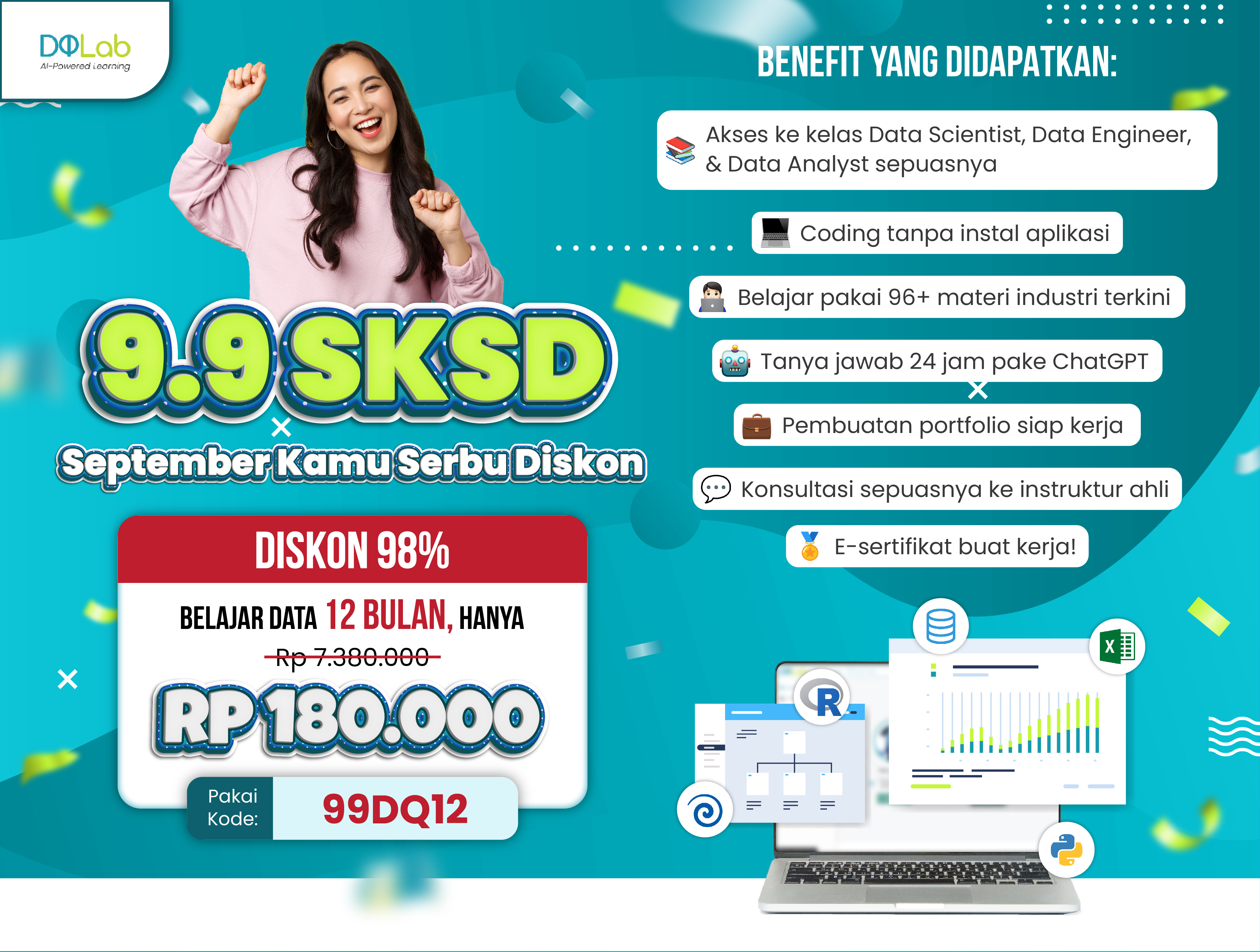 9.9 SKSD!! BELAJAR DATA 12 BULAN HANYA 180K!
